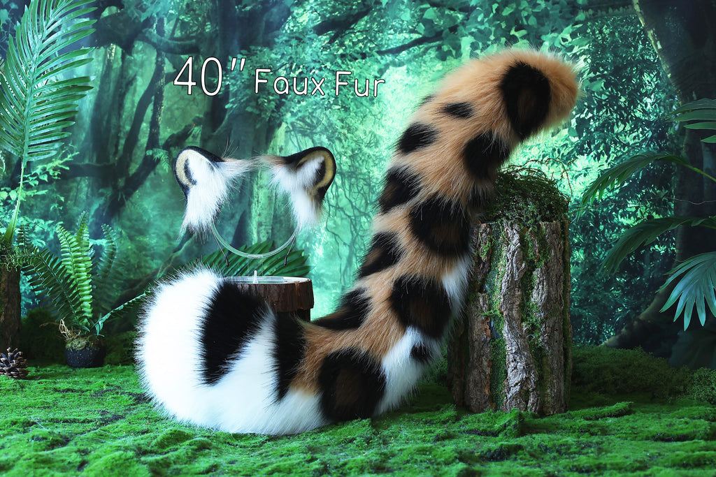 Brown Black Faux Fur Snow Leopard Ear and Tail Butt Plug Set Role Play ...