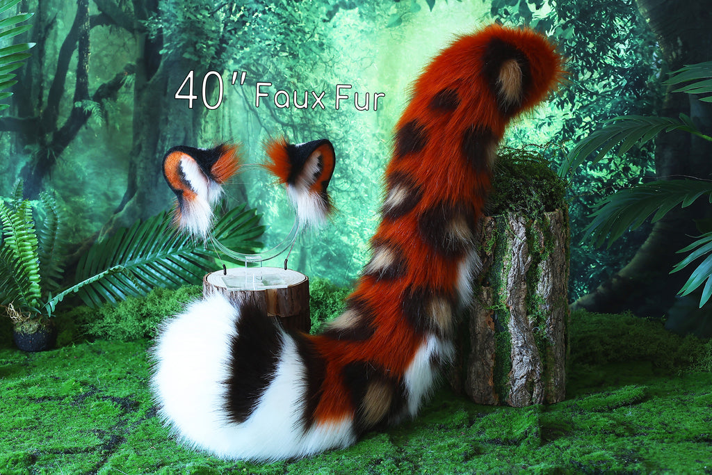 Faux Fur Snow Leopard Ear and Tail Butt Plug Set Role Play Realistic S ...