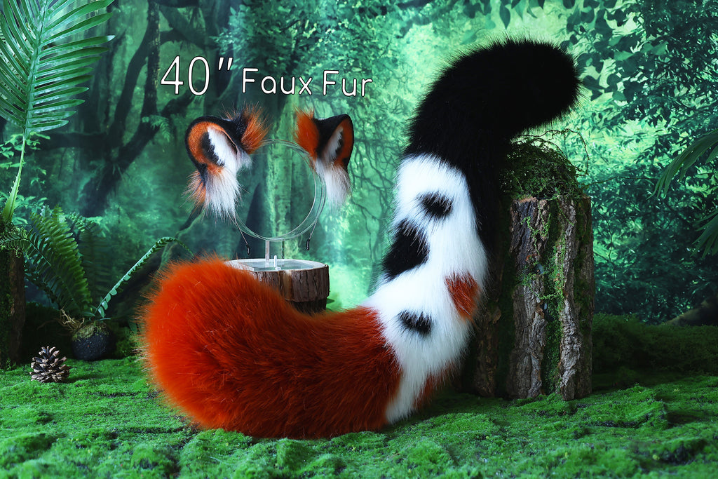 Faux Fur Snow Leopard Ear and Tail Butt Plug Set Role Play Realistic S ...