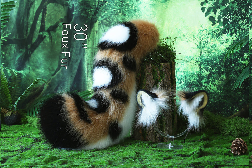 Snow Leopard Ear and Tail Set Role Play Realistic Faux Fur Snow Leopar ...