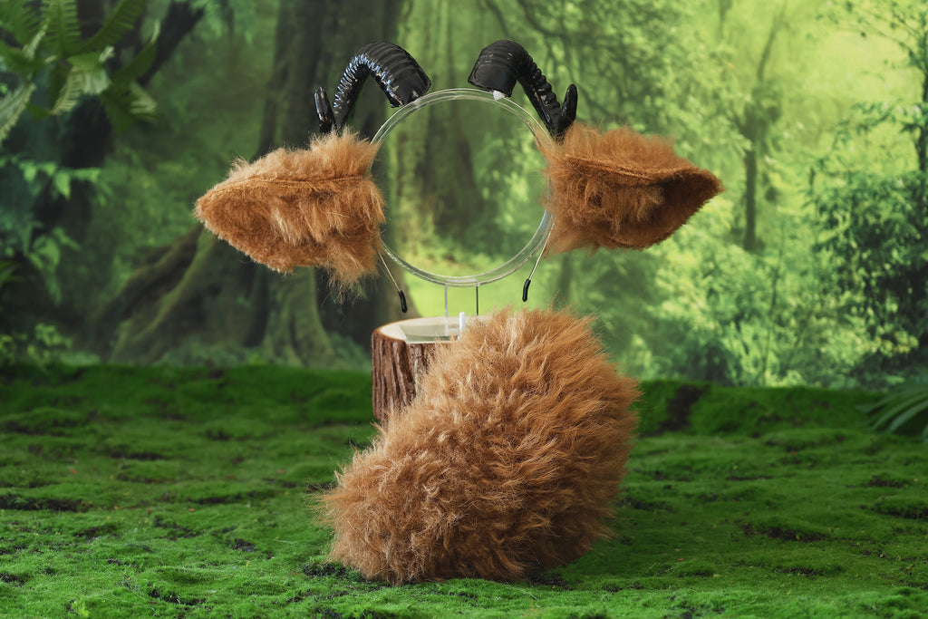 Faux fur sheep costume ears and tail goat kemonomimi sheep cosplay bro ...