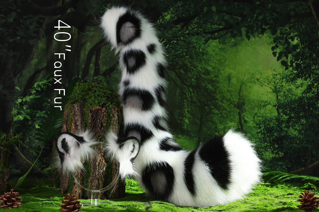 Realistic White Faux fur Snow Leopard Ears and Tail Plug Set Role Play ...